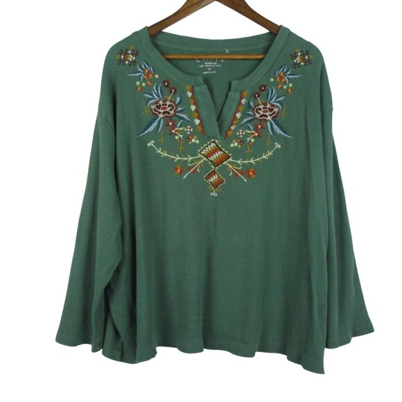 Caite | Tops | Caite Coral Floral Embroidered Nicole Top Green X ...